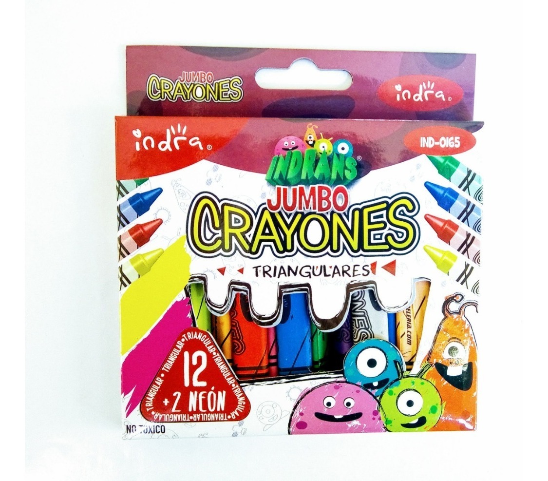 Papelería Comercial - COLORES DE CERA TRIANGULAR JUMBO C/12 INDRA 0165
